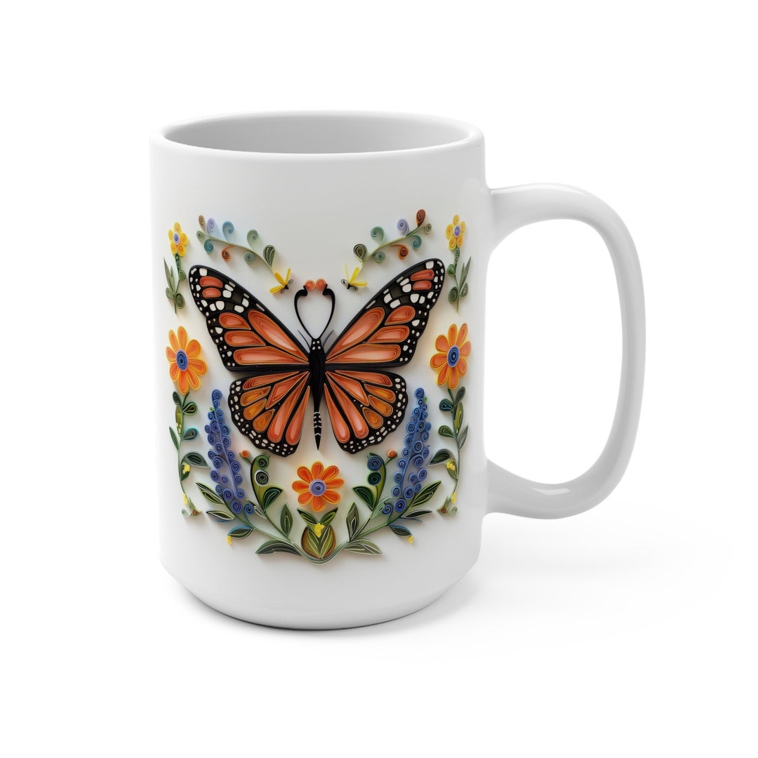 Monarch Butterfly Paper Quilling Mug 15oz & 11oz Perfect Gift for ...
