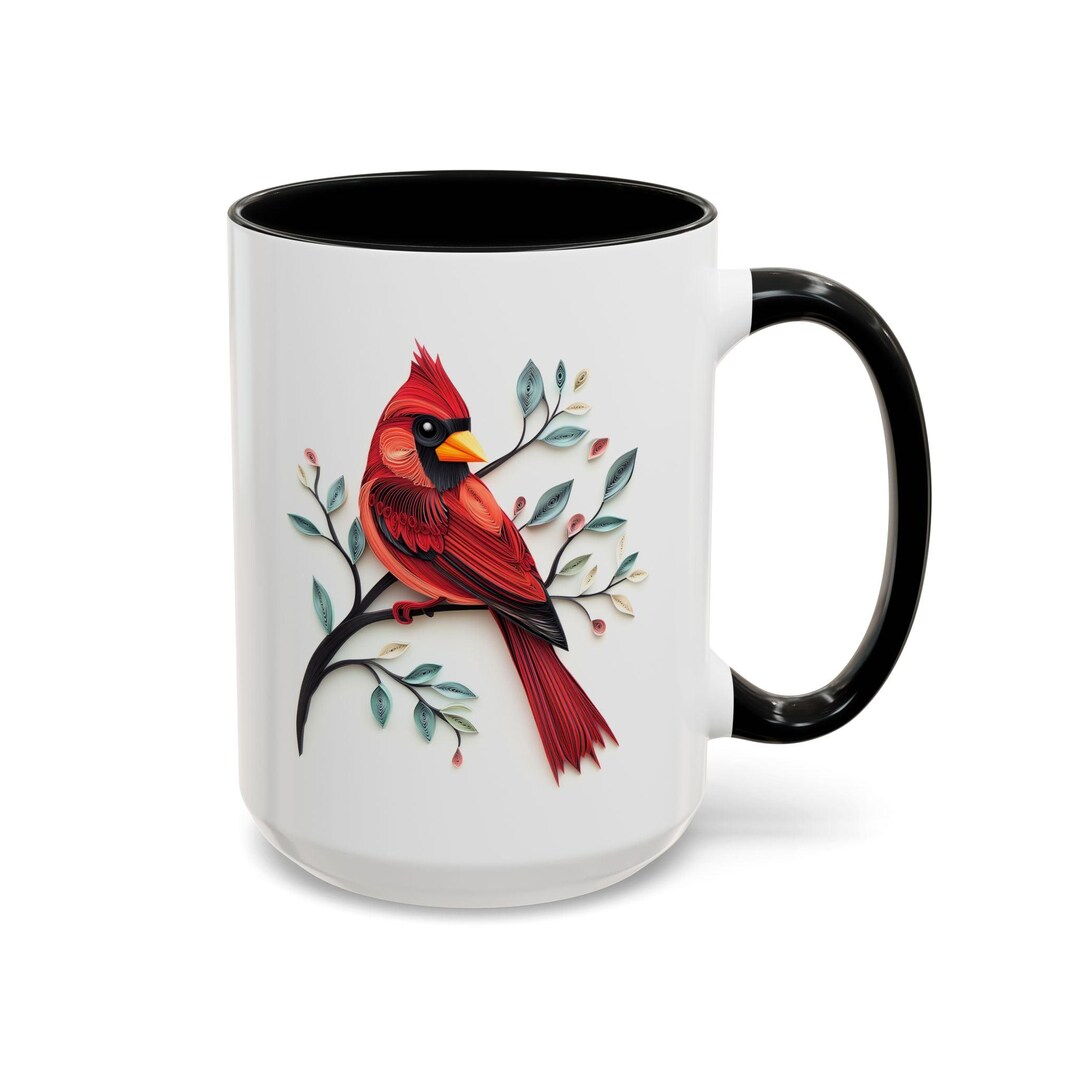 Cardinal Bird Coffee Mug | Paper Quilling Art Ceramic Cup | Winter ...