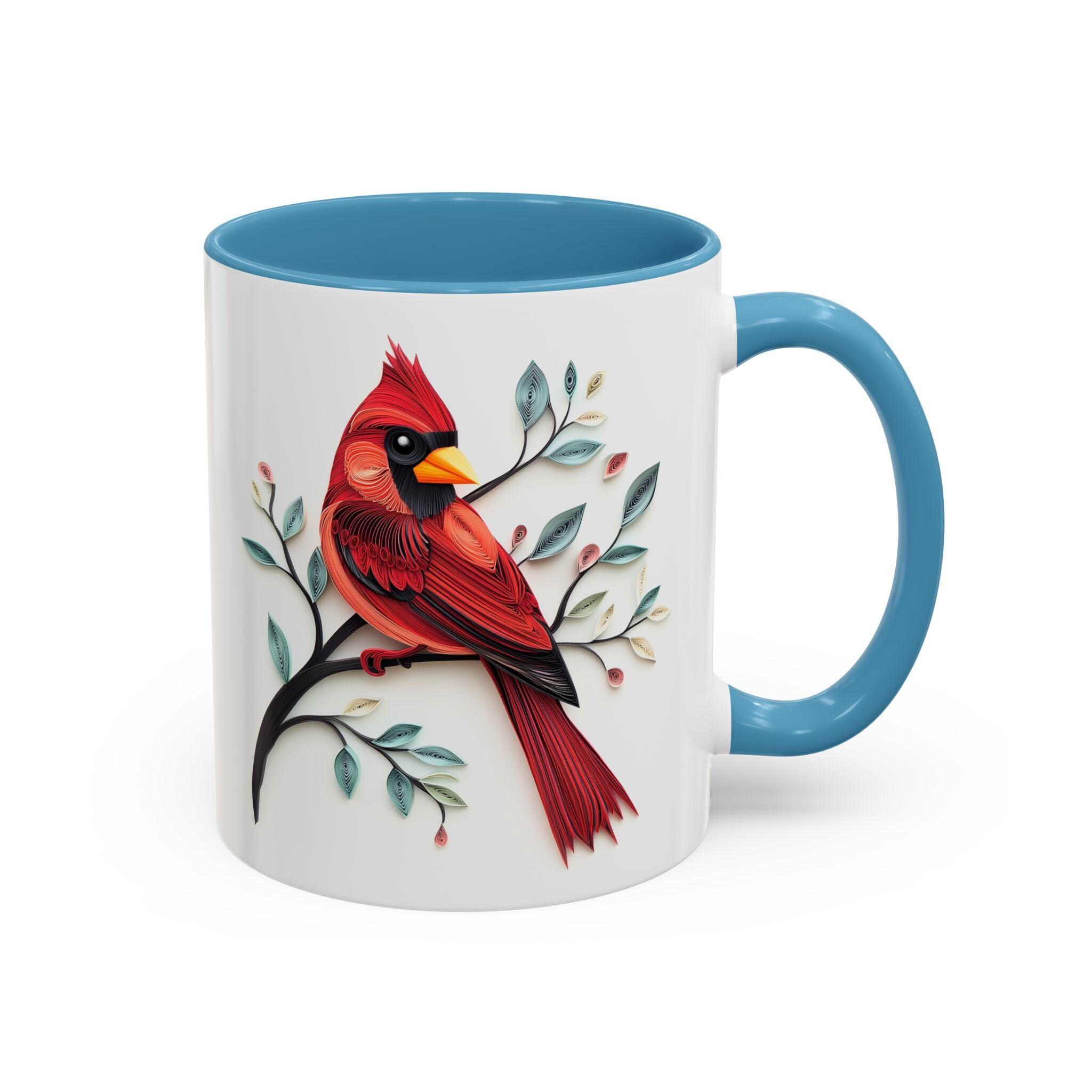 Cardinal Bird Coffee Mug | Paper Quilling Art Ceramic Cup | Winter ...