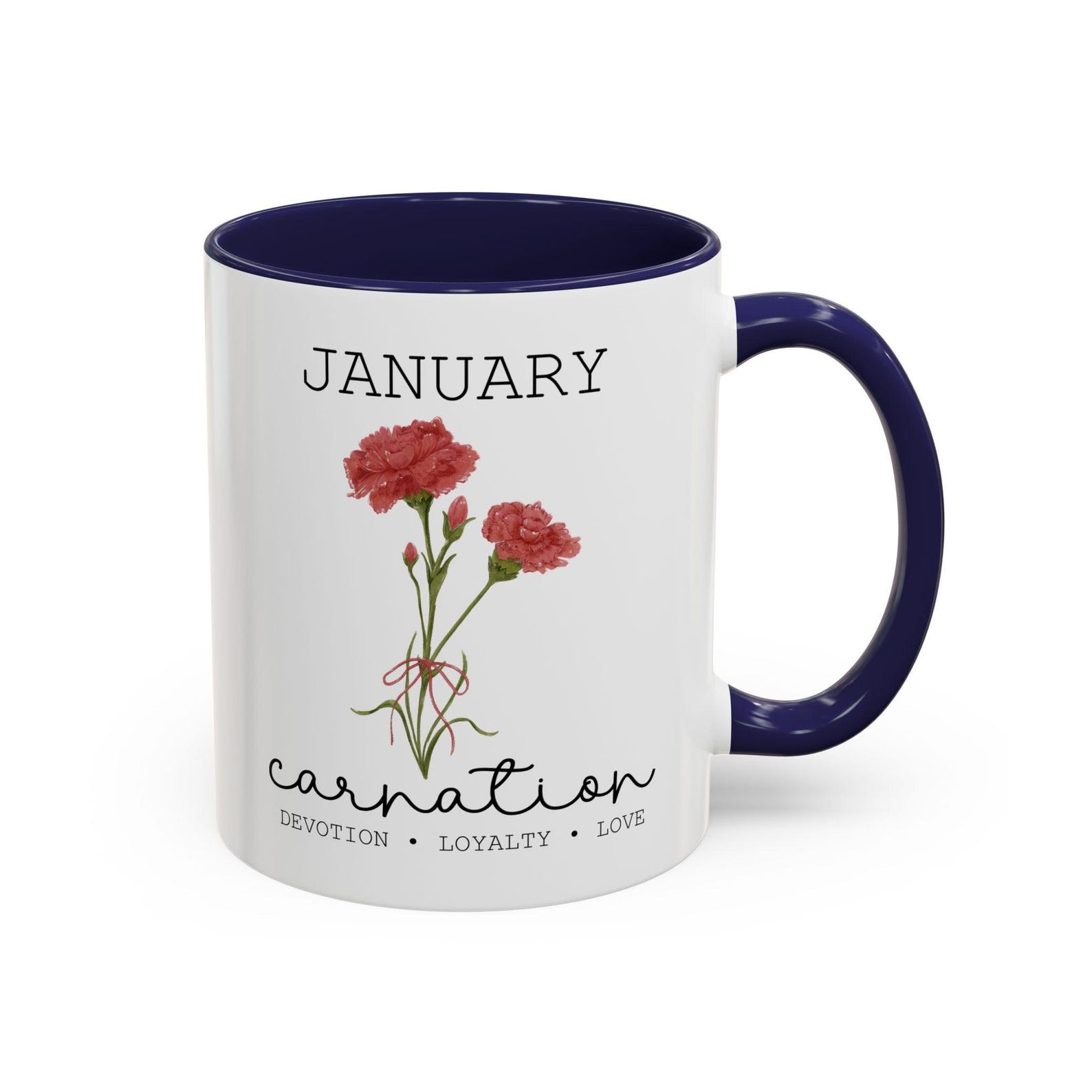 January Carnation, Virtues Birth Month Mug Devotion, Loyalty, Love ...