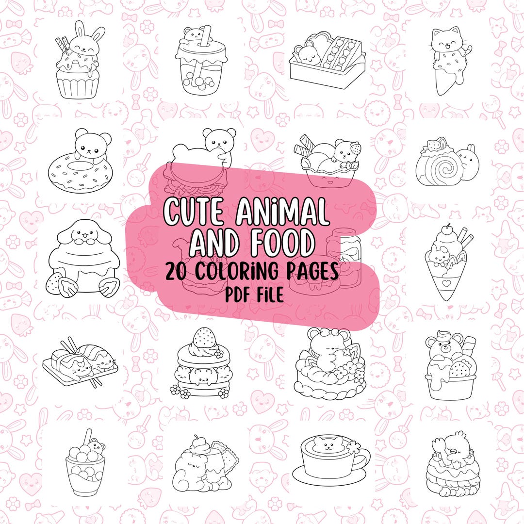 Cute Animal and Food Coloring Pages, Cozy Coloring Page, Kawaii ...