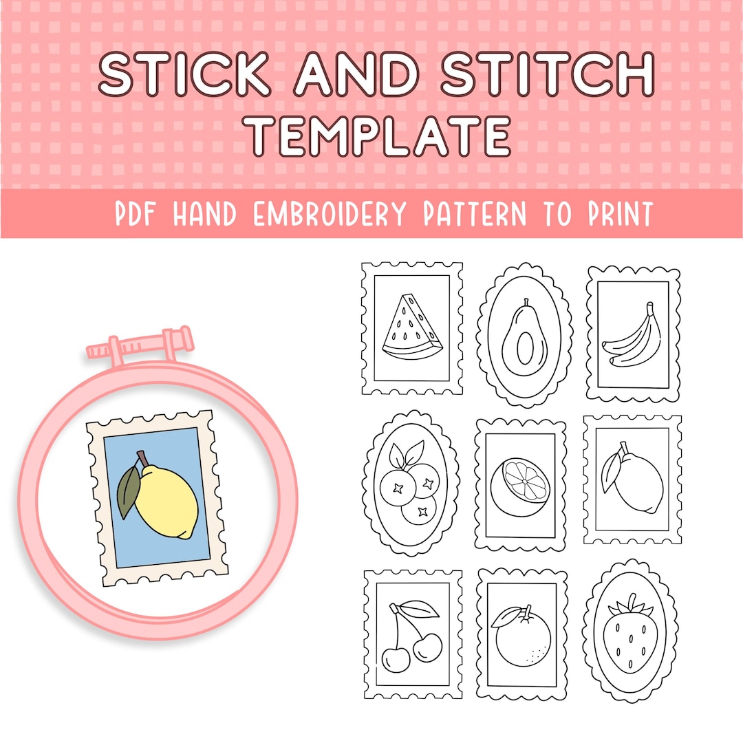 Postage Stamp Stick and Stitch PDF | Fruit Embroidery Patterns - Etsy