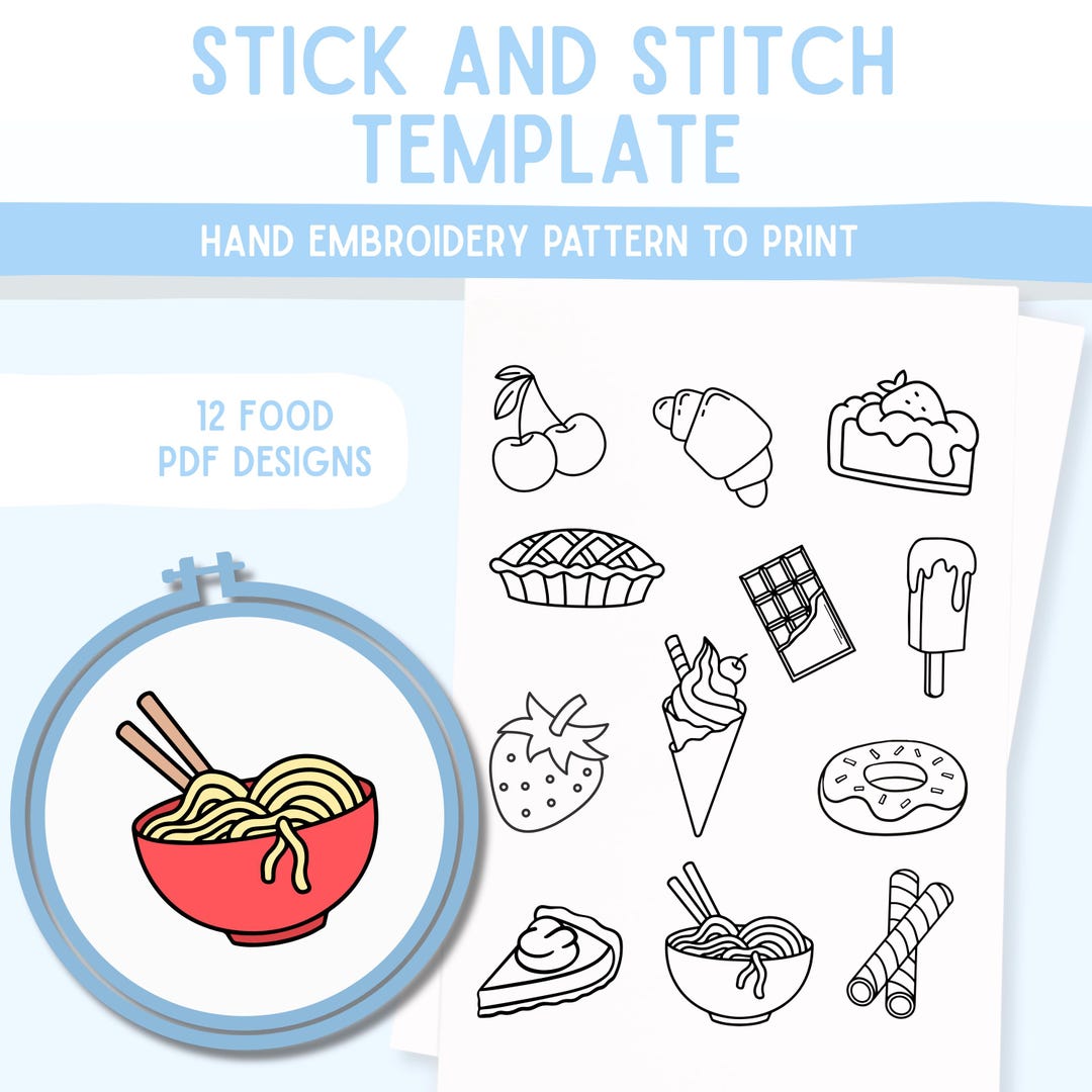 Food Embroidery Pattern: Kawaii Cake Stick and Stitch (PDF Downloadable ...