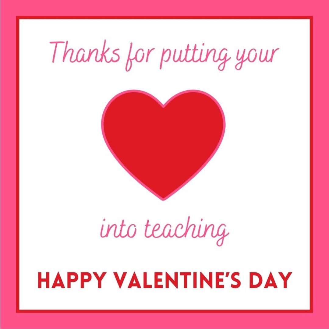 Valentine Teacher Gift Tag Digital Download 3x3, Thanks for Putting ...