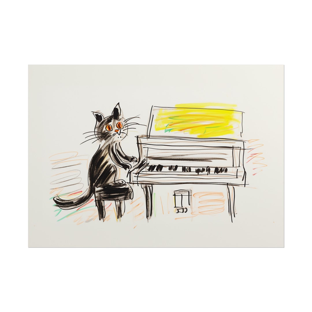 Cat Playing Piano Art Print, Fine Art, Poster Print, Living Room Art ...