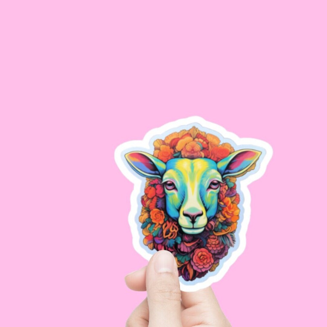 Colorful Sheep Waterproof Vinyl Sticker, Water Bottle Decal, Farm ...