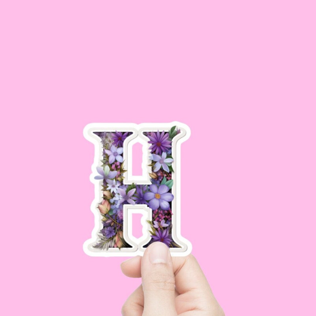 Letter H Purple Floral Waterproof Vinyl Sticker, Water Bottle Decal ...