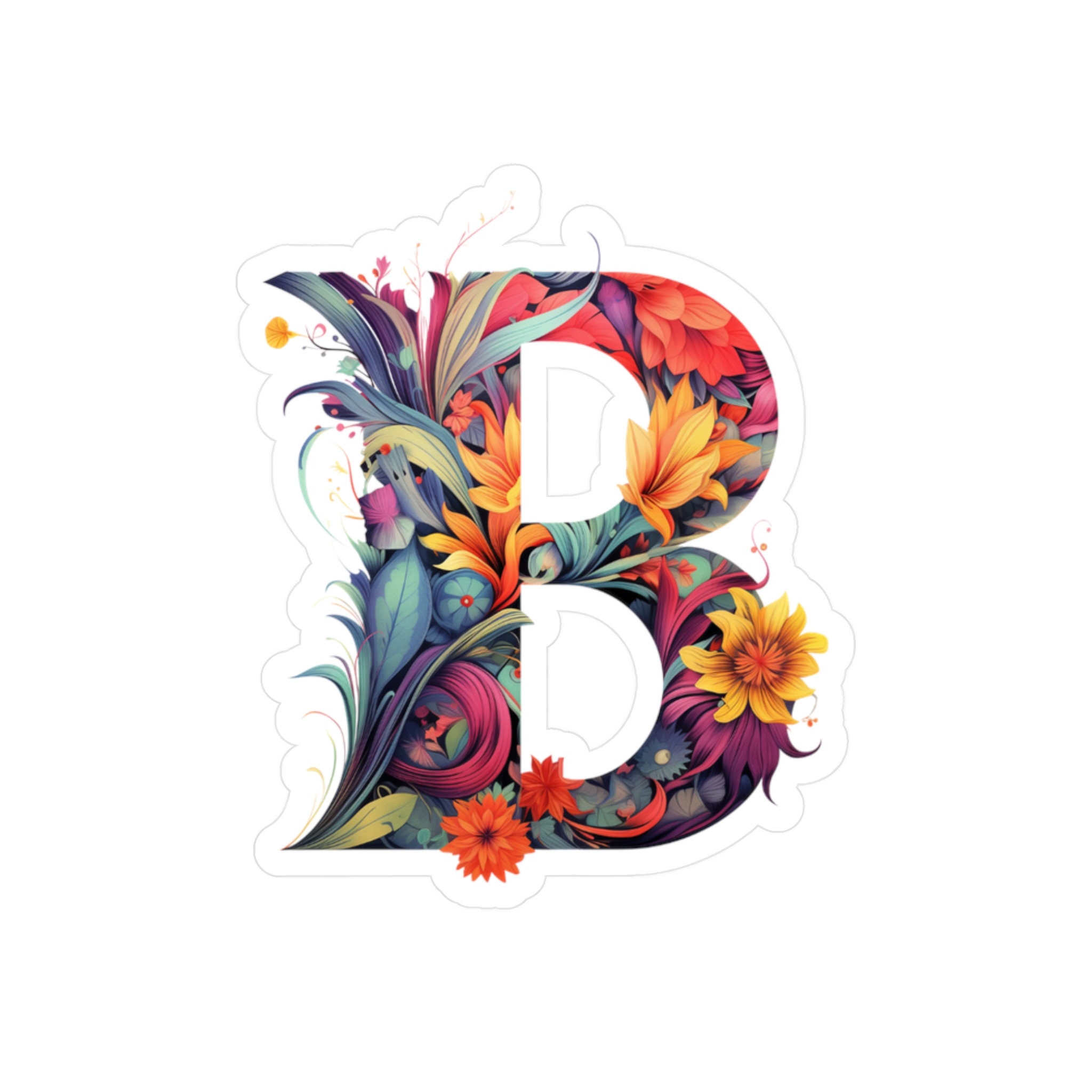 Letter B Floral Waterproof Vinyl Sticker, Water Bottle Decal, Beautiful ...