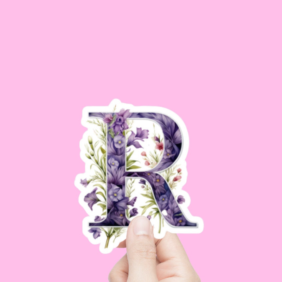 Letter R Purple Floral Waterproof Vinyl Sticker, Water Bottle Decal ...