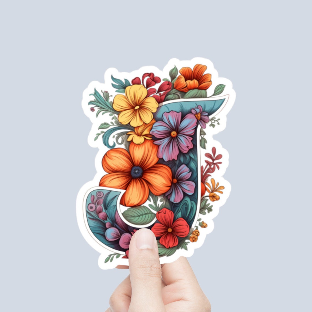 Letter J Tropical Floral Waterproof Vinyl Sticker, Water Bottle Decal ...