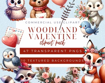 Valentine Woodland Clipart Bundle, Woodland Animal Clipart, Valentine ...