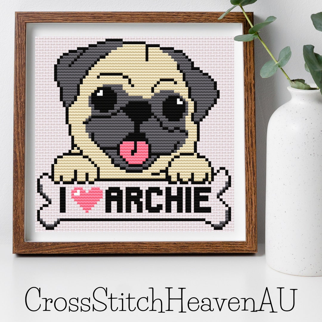 Custom Pug Name - Alphabet Included - Cross Stitch Pattern - Instant ...
