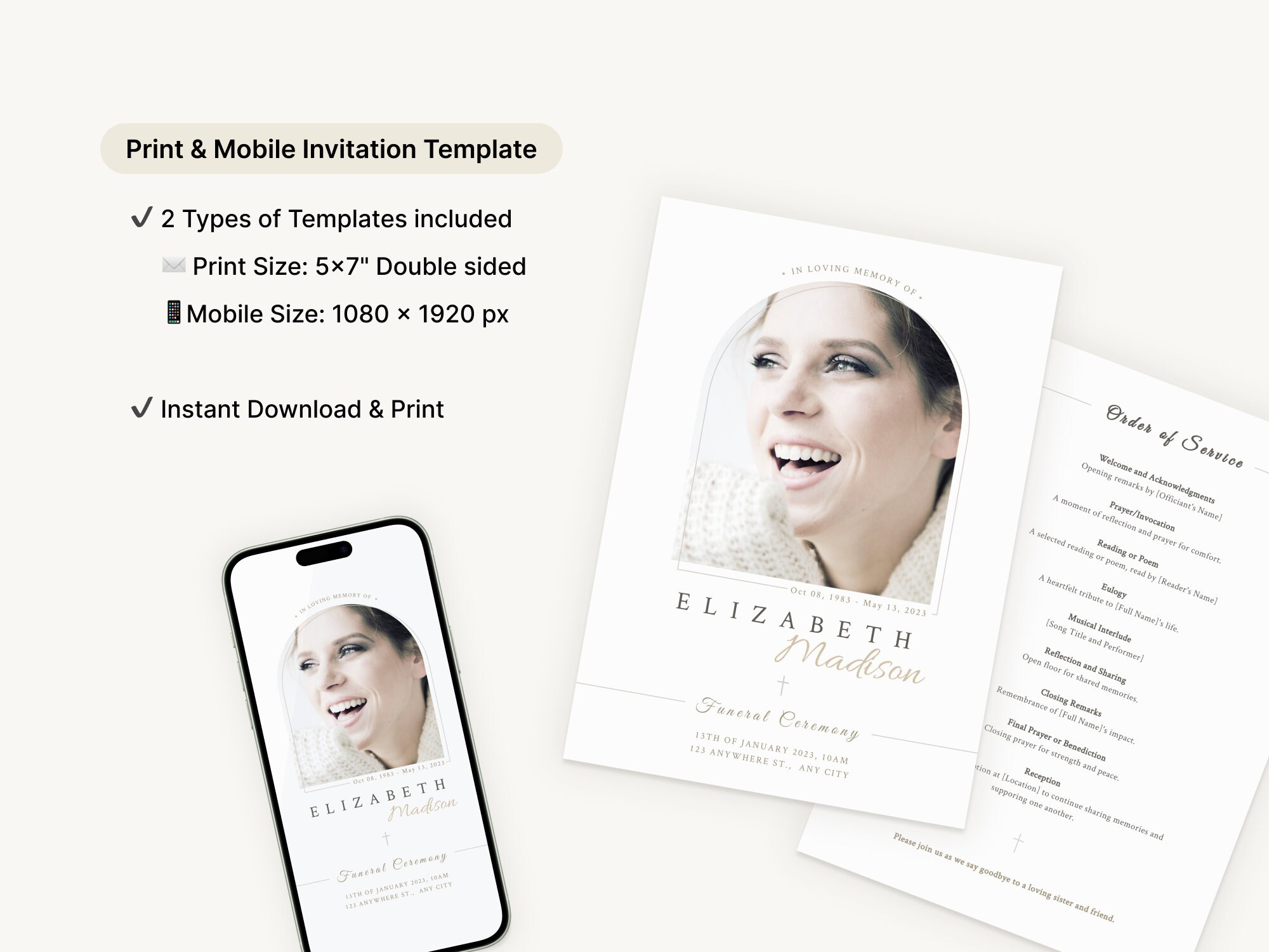 Minimalist Obituary Invitation Bundle Card and Evite Template, Modern ...