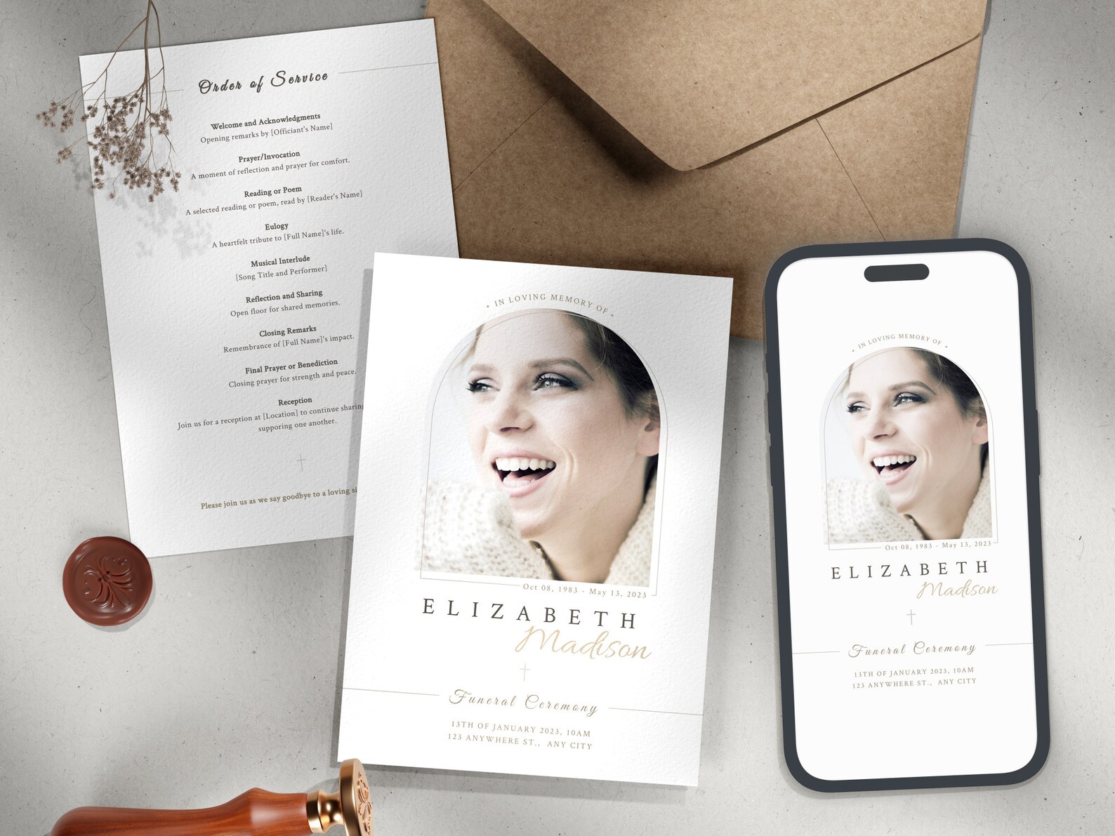 Minimalist Obituary Invitation Bundle Card and Evite Template, Modern ...