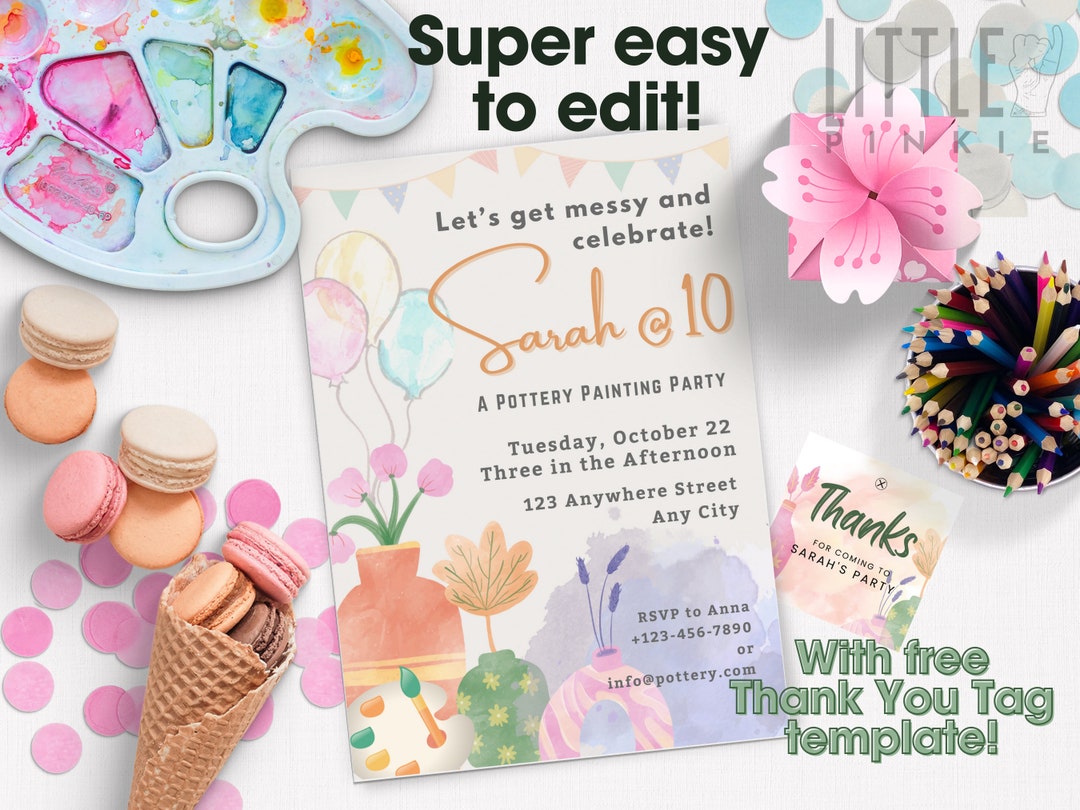 Pottery Painting Birthday Invitation, Art Party Invite (digital ...