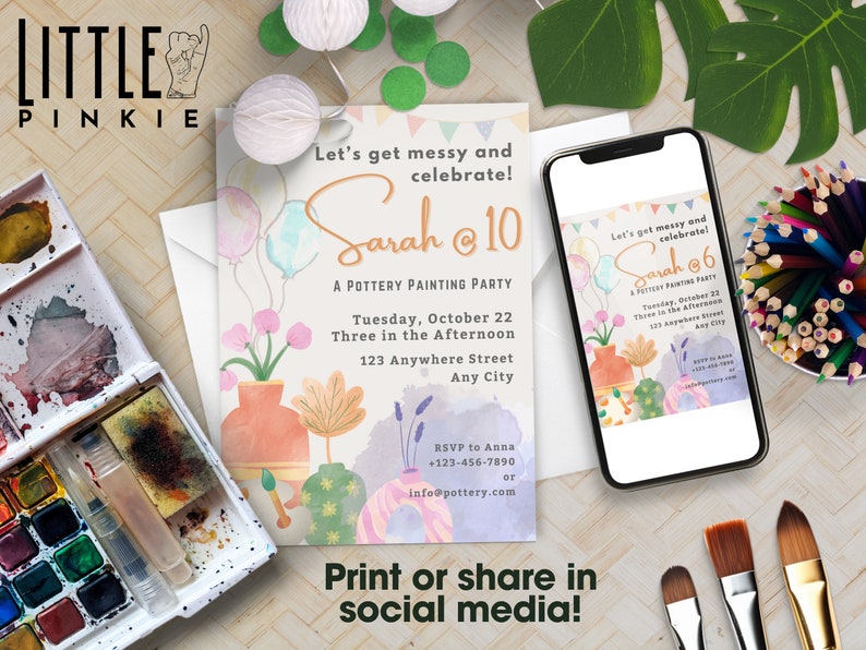 Editable Pottery Party Invitation. Pottery Painting Party Birthday ...