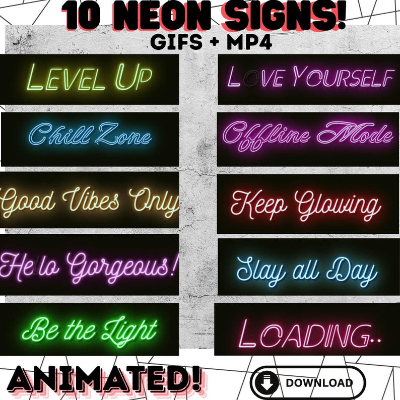 10 Animated Neon Signs Flickering Neon Quote Pack GIF + MP4 Digital ...