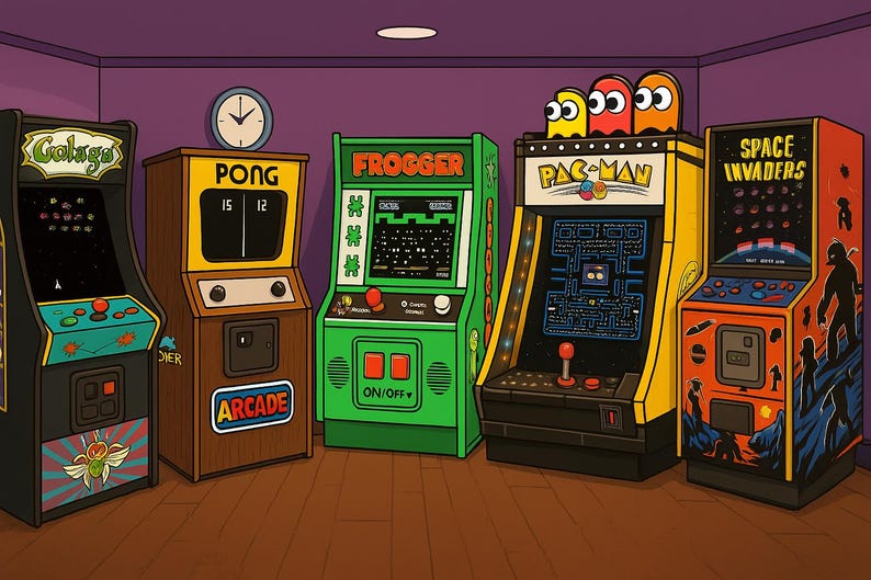 Retro Arcade Machine Animation Bundle: 80s Cartoon PNG GIF MP4 (digital ...