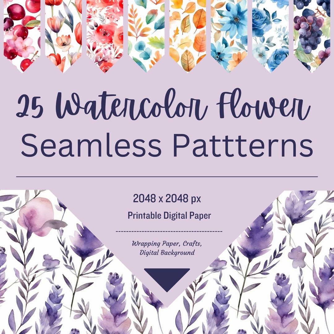 Watercolor Flower Digital Paper, Floral Seamless Pattern, Craft Paper ...