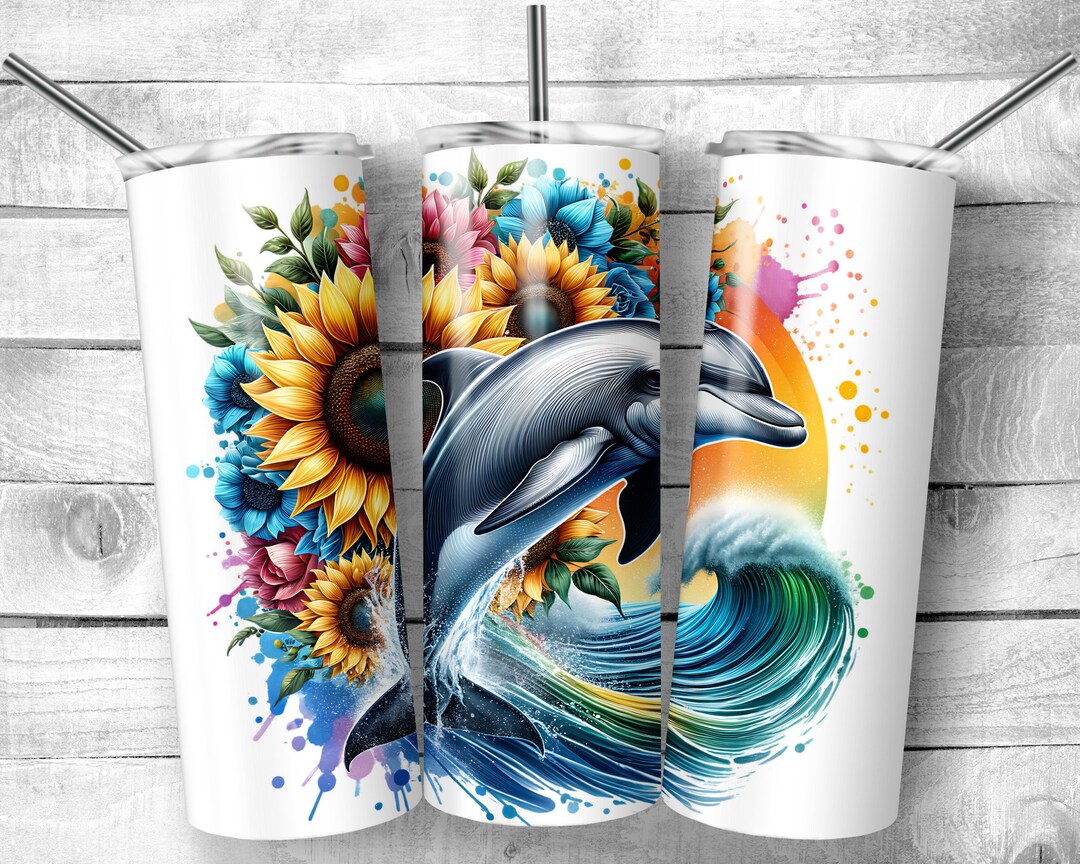 Dolphin Tumbler Wrap, Tropical Sublimation Design Templates, Sunflower ...