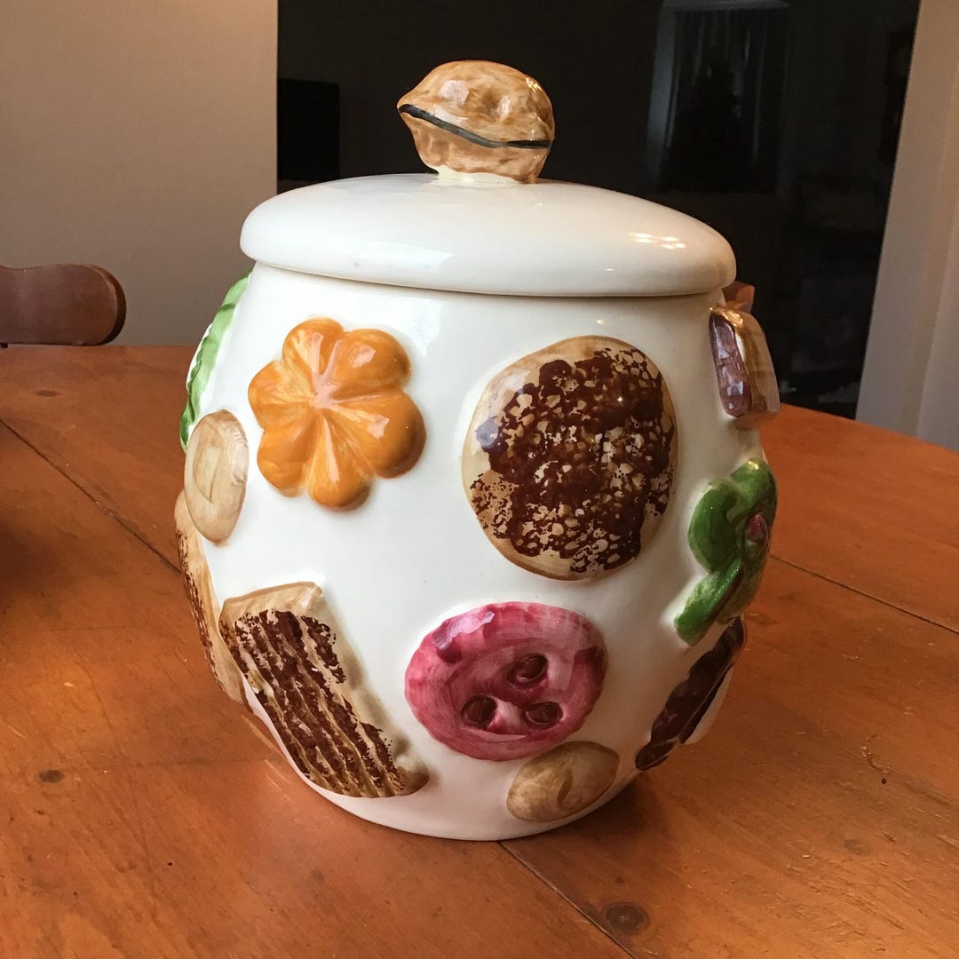 Vintage Los Angeles Pottery Cookie Jar Cookies All Over Walnut Knob - Etsy