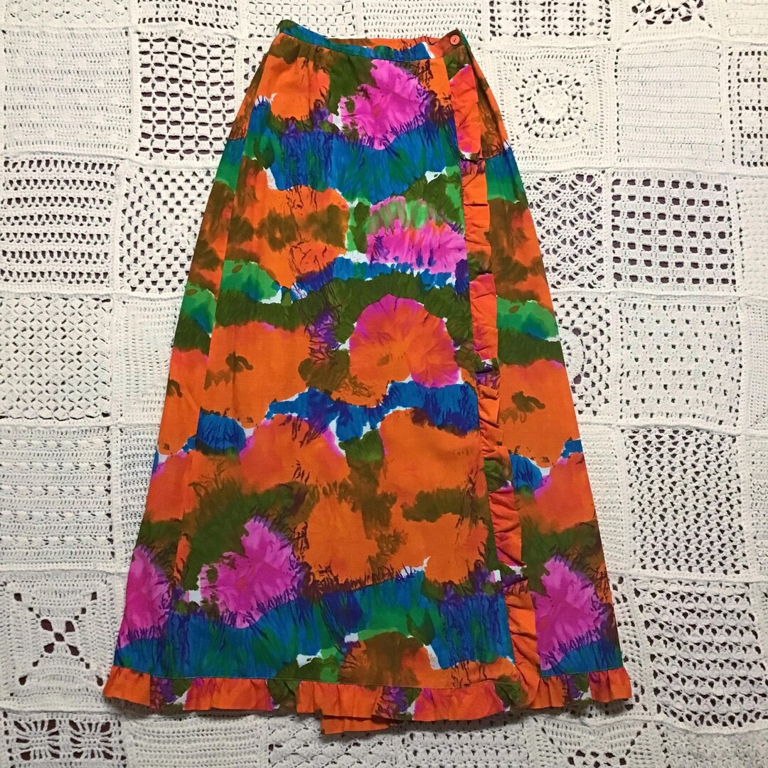 Vtg Groovy Wrap Style Long Skirt Tie Dye Leslie Fay Small - Etsy