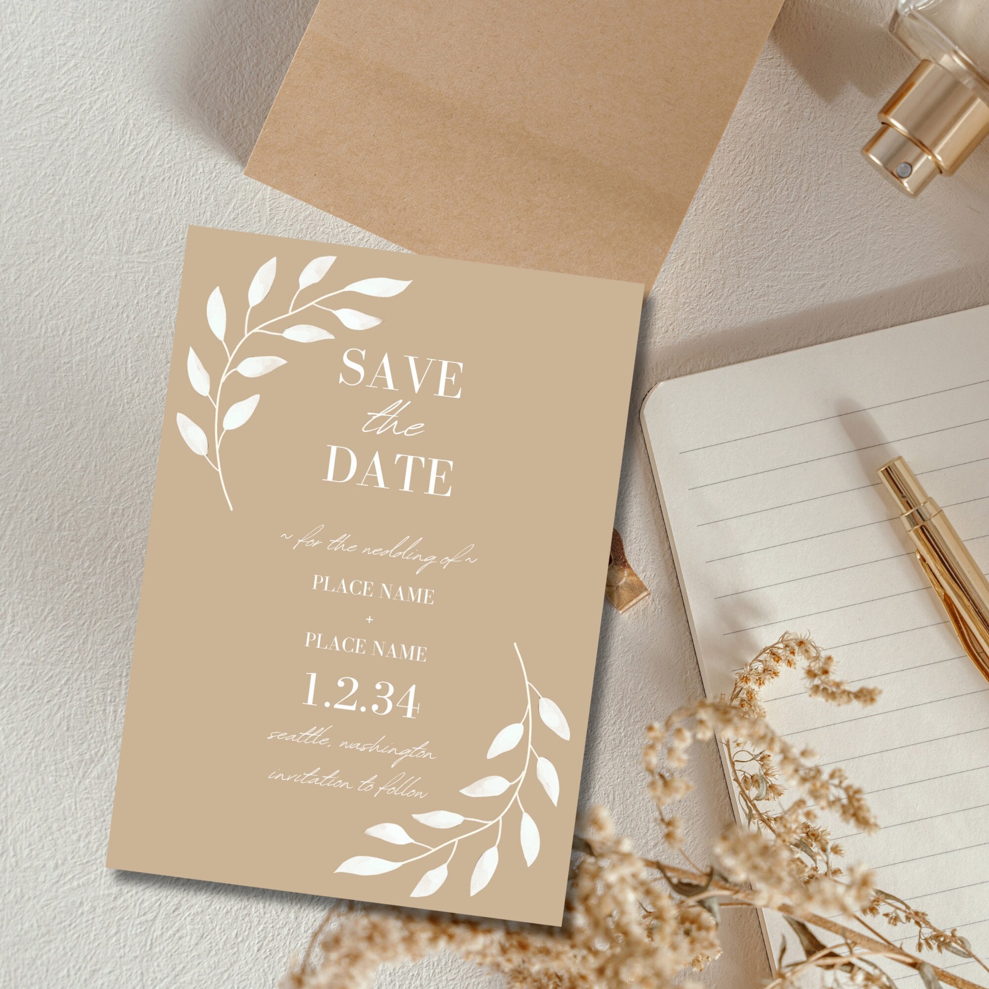 Minimal Wedding Invitation Template, Wedding Invite Template, Neutral ...