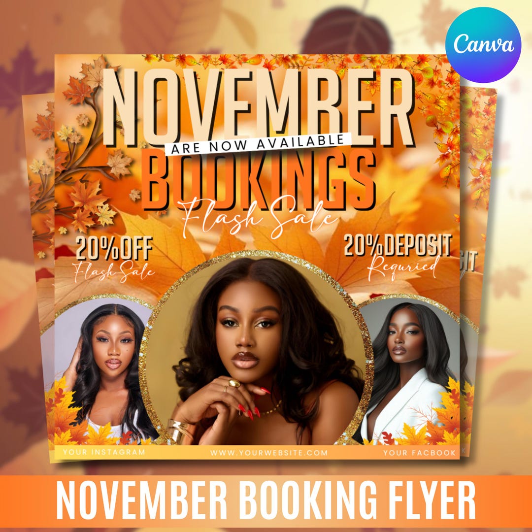November Booking Flyer, Fall Szn Booking Flyer, November Books Open ...