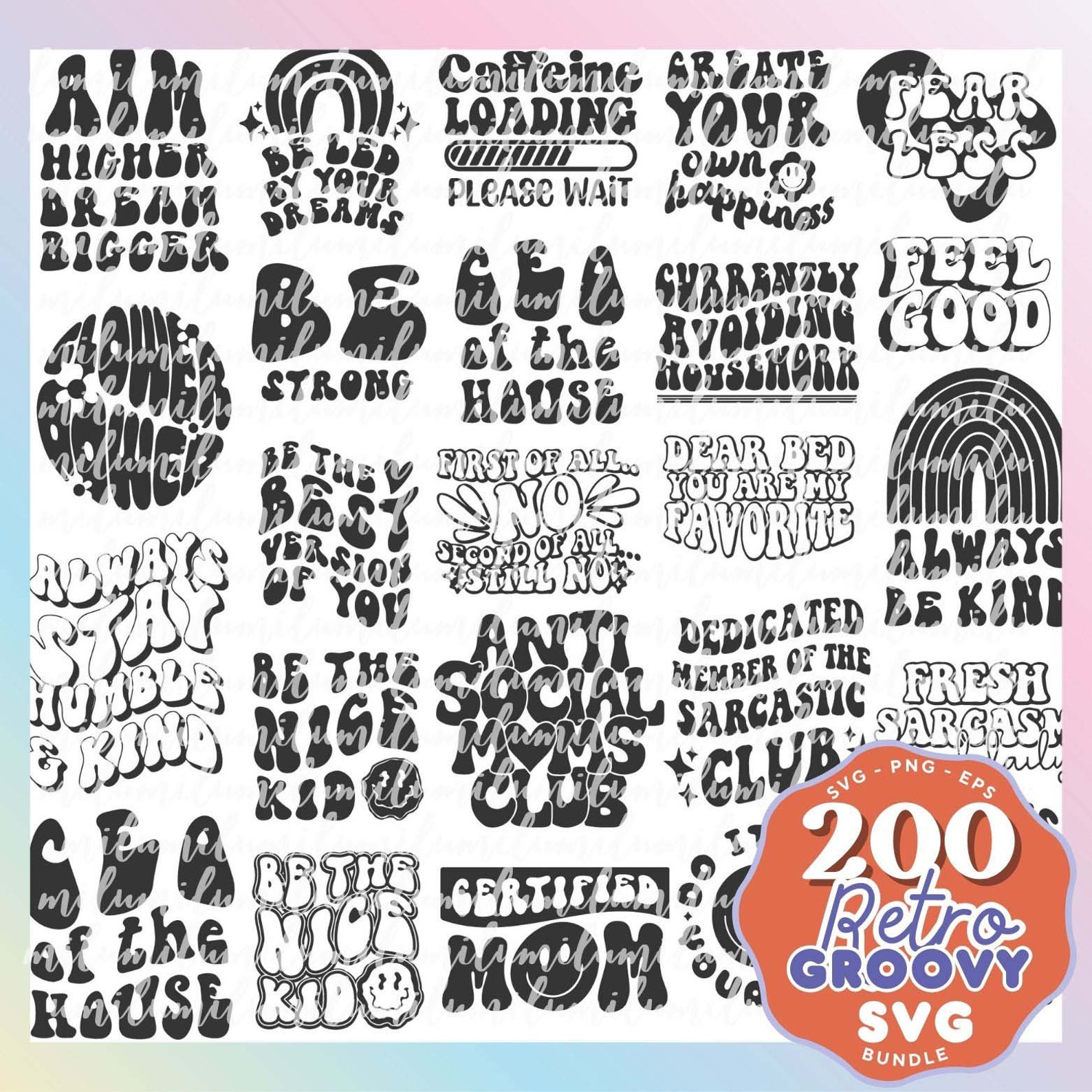 Retro Svg Bundle, Aesthetic Svg Boho Rainbow Svg Groovy Svg Hippie Svg ...