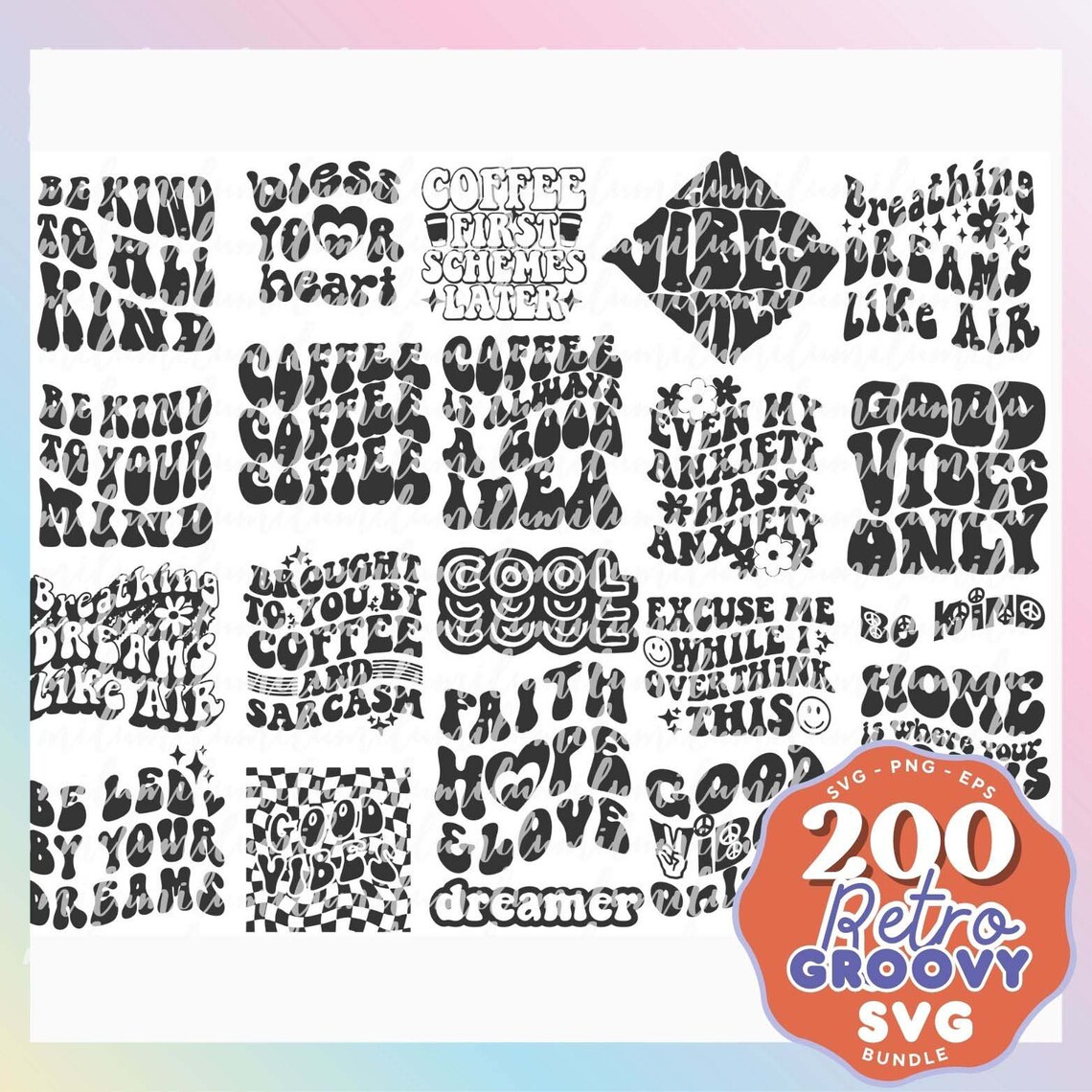 Retro Svg Bundle, Aesthetic Svg Boho Rainbow Svg Groovy Svg Hippie Svg ...