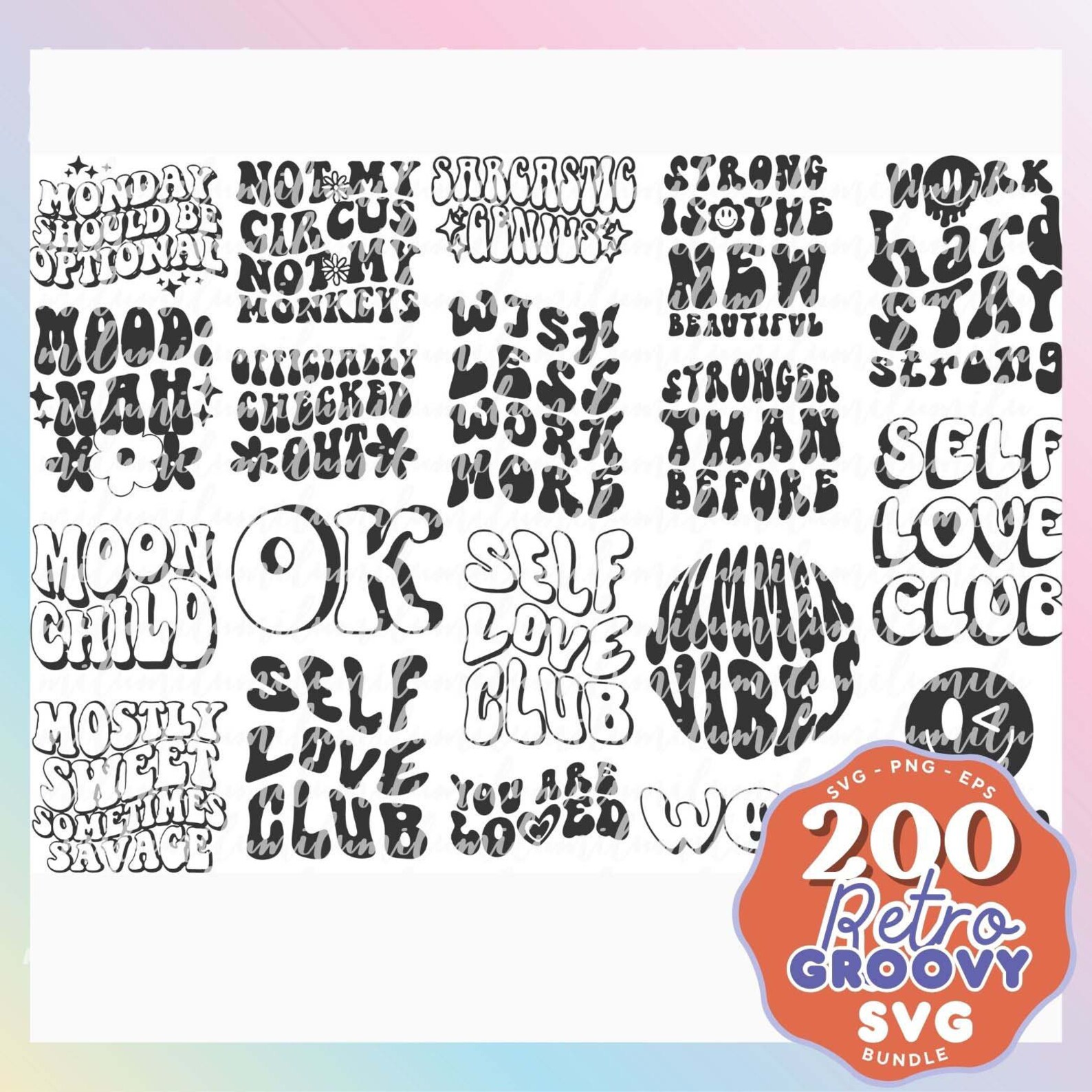 Retro Svg Bundle, Aesthetic Svg Boho Rainbow Svg Groovy Svg Hippie Svg ...