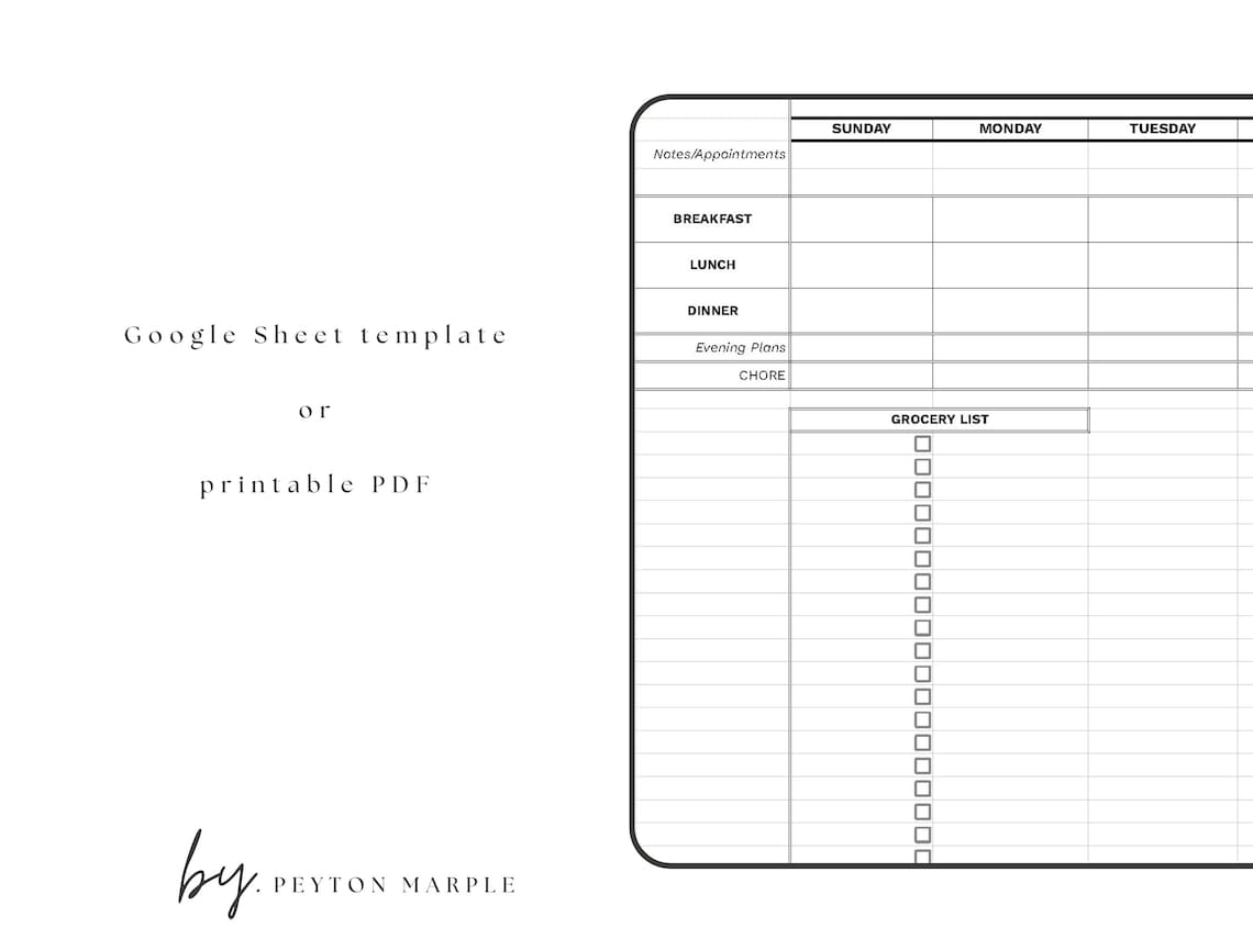 Weekly Planner | Google Sheet Template - Etsy