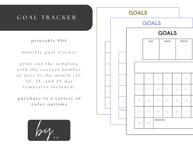 Goal Tracker | Daily, Weekly, Monthly Goals and Habits Chart, Digital ...