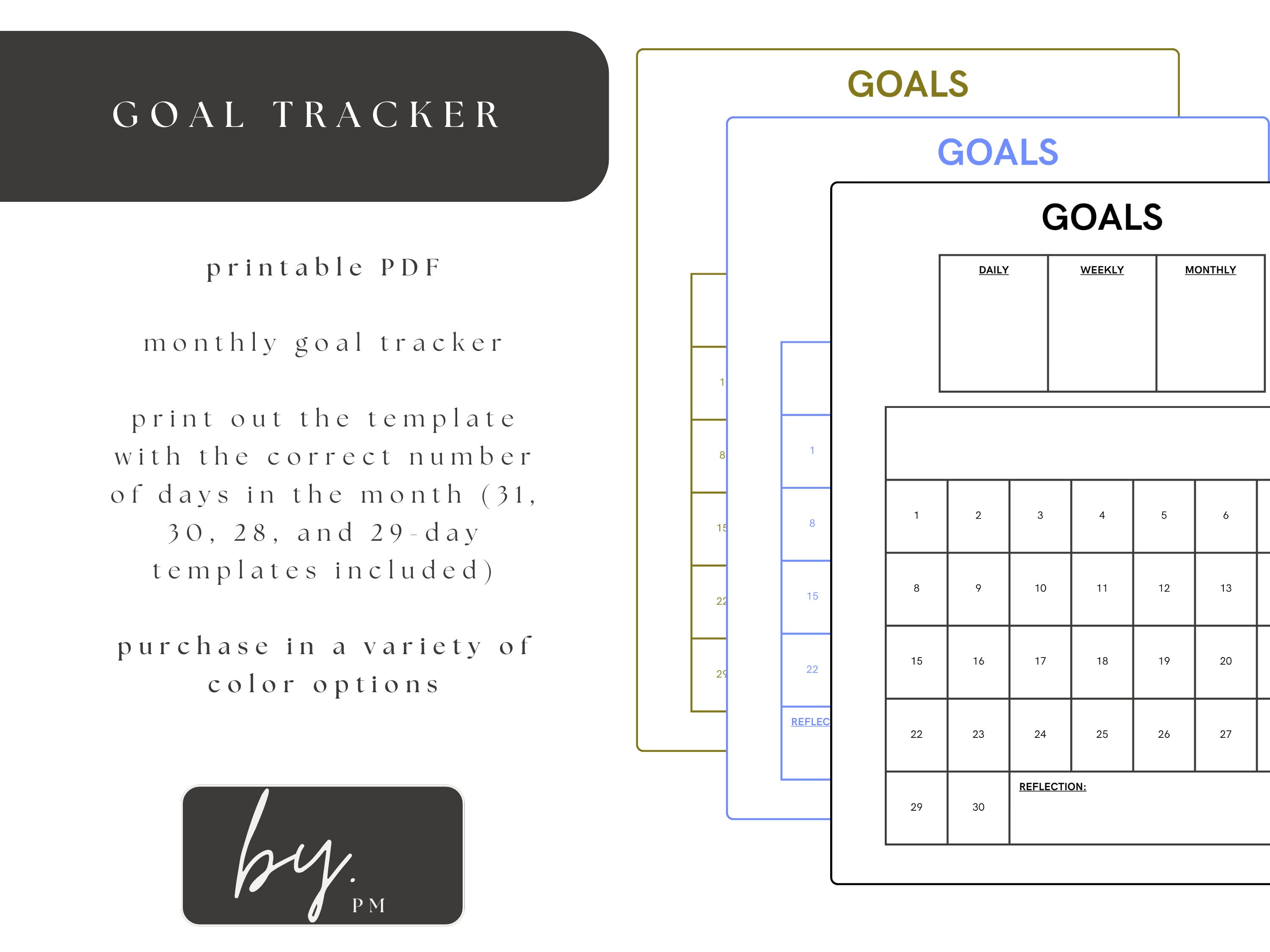 Goal Tracker | Daily, Weekly, Monthly Goals and Habits Chart, Digital ...