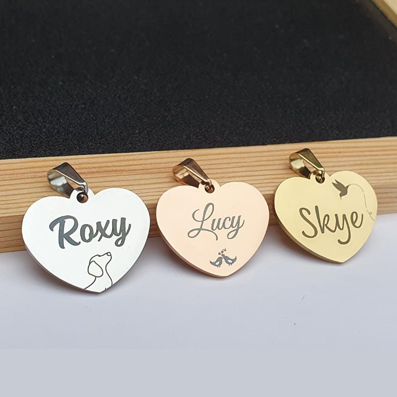 Heart Shaped Dog Tag, Personalized Puppy Dog Tag, Engraved Name ID Tag ...