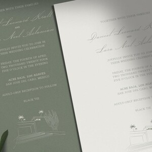 Cabo Wedding Venue Line Drawing in Sage Green- Acre Baja Los Cabos ...