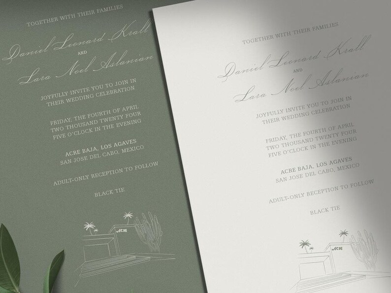 Cabo Wedding Venue Line Drawing in Sage Green- Acre Baja Los Cabos ...