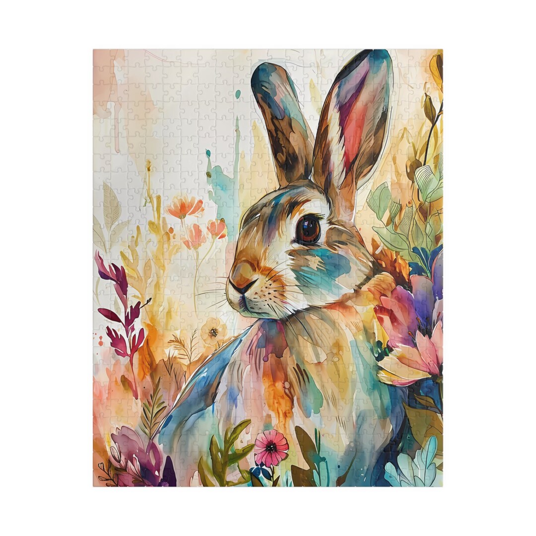 Bunny, Jigsaw Puzzle, Watercolor Paint Puzzle, Easter Bunny Puzzle ...