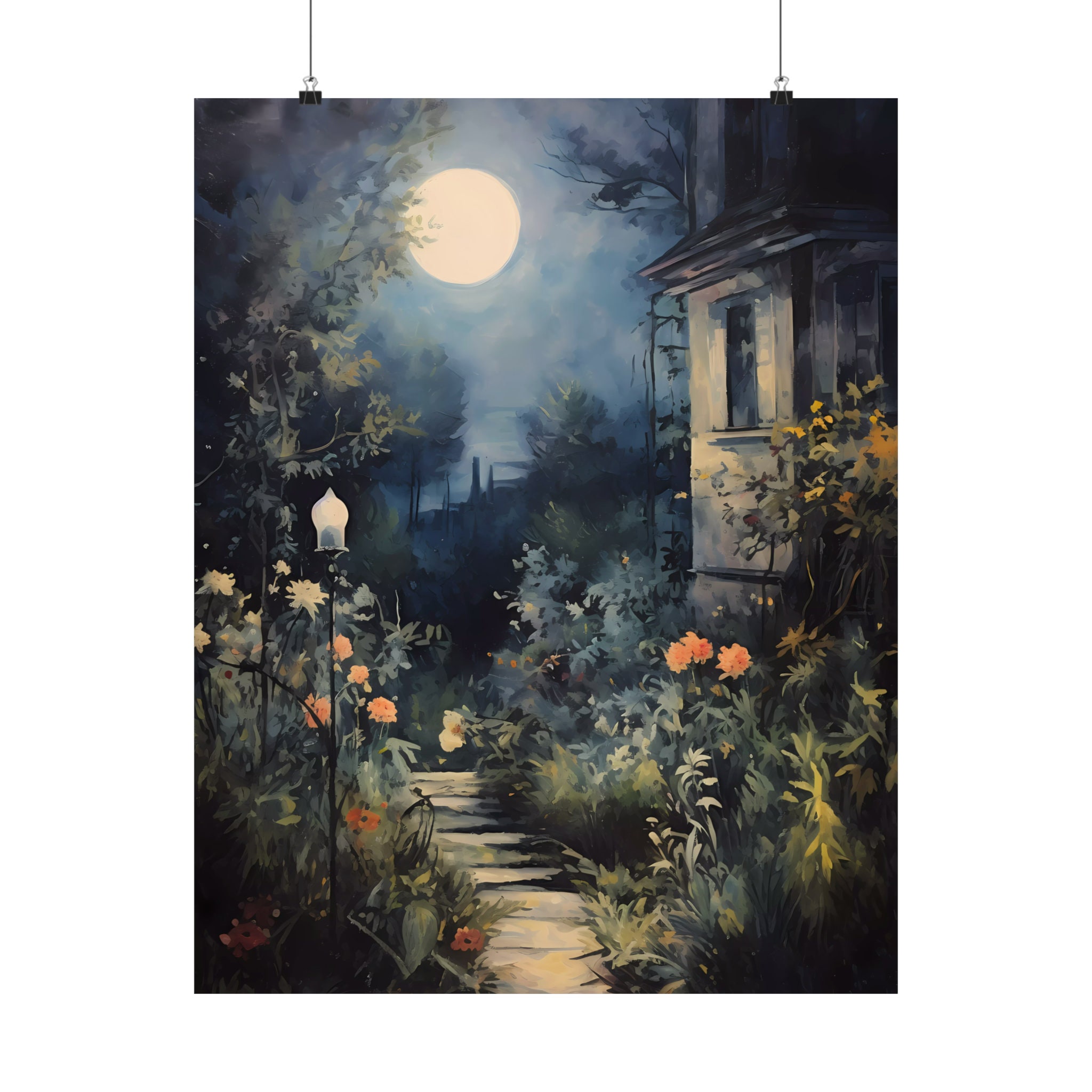 Night Garden Wall Art, Vintage Flower Print, Floral Art Print, Graphic ...