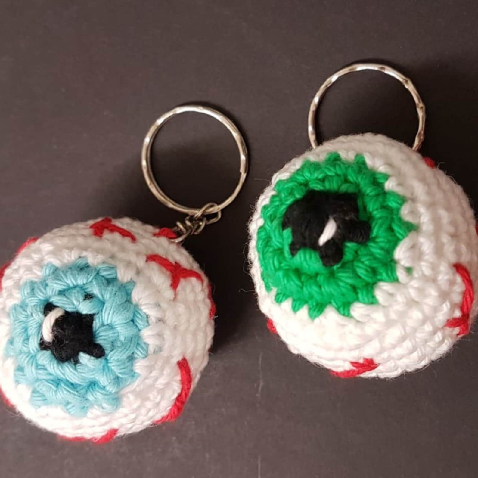Handmade Crochet Eyeball and Brains Halloween Keychains, Halloween ...