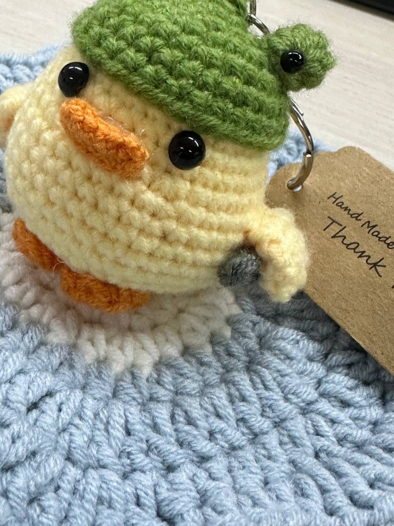 Handmade Duck With Knife Meme Crochet Keychain, Chubby Chicken Charm ...