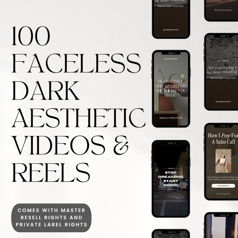 100 Faceless Marketing Dark Aesthetic Videos/reels/stories Master ...