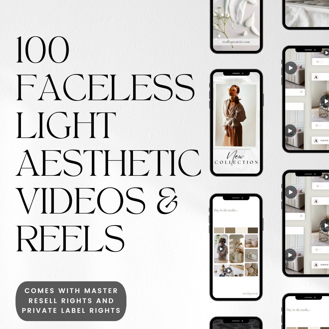 100 Faceless Marketing Light Aesthetic Videos/reels/stories Master ...