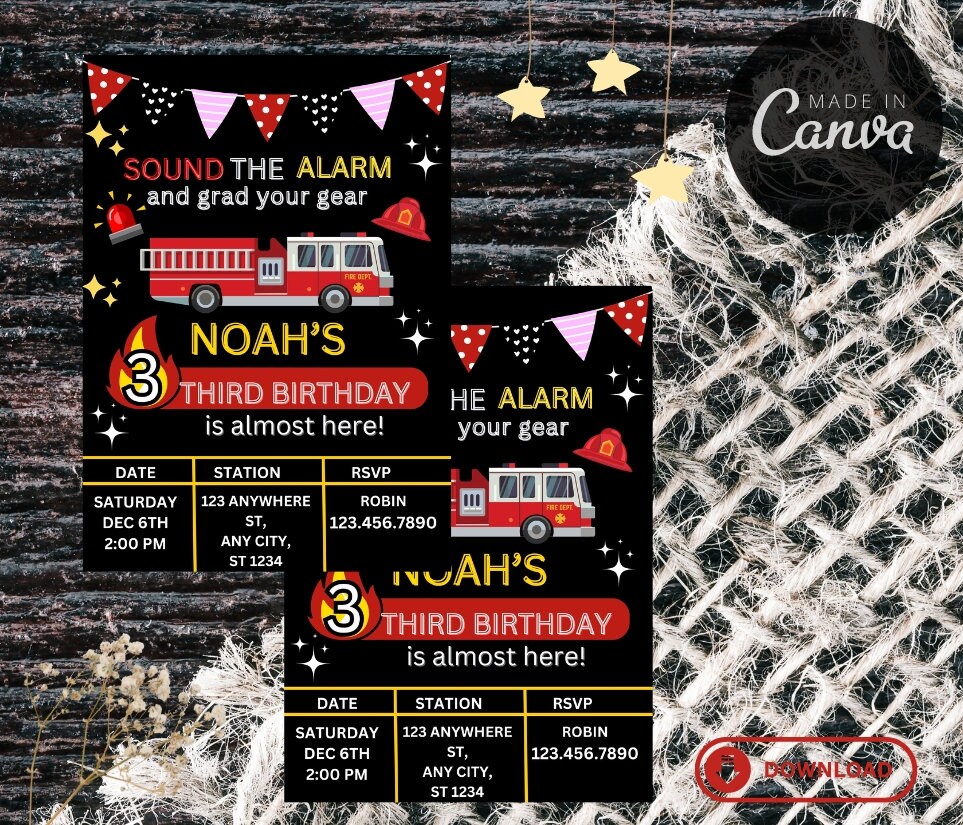 Editable Emergency Vehicles Birthday Invitation, First Responders ...