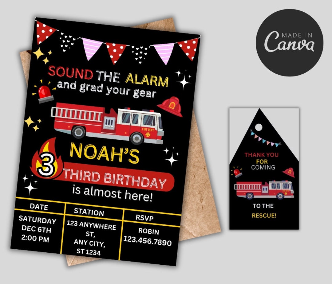 Editable Emergency Vehicles Birthday Invitation, First Responders ...