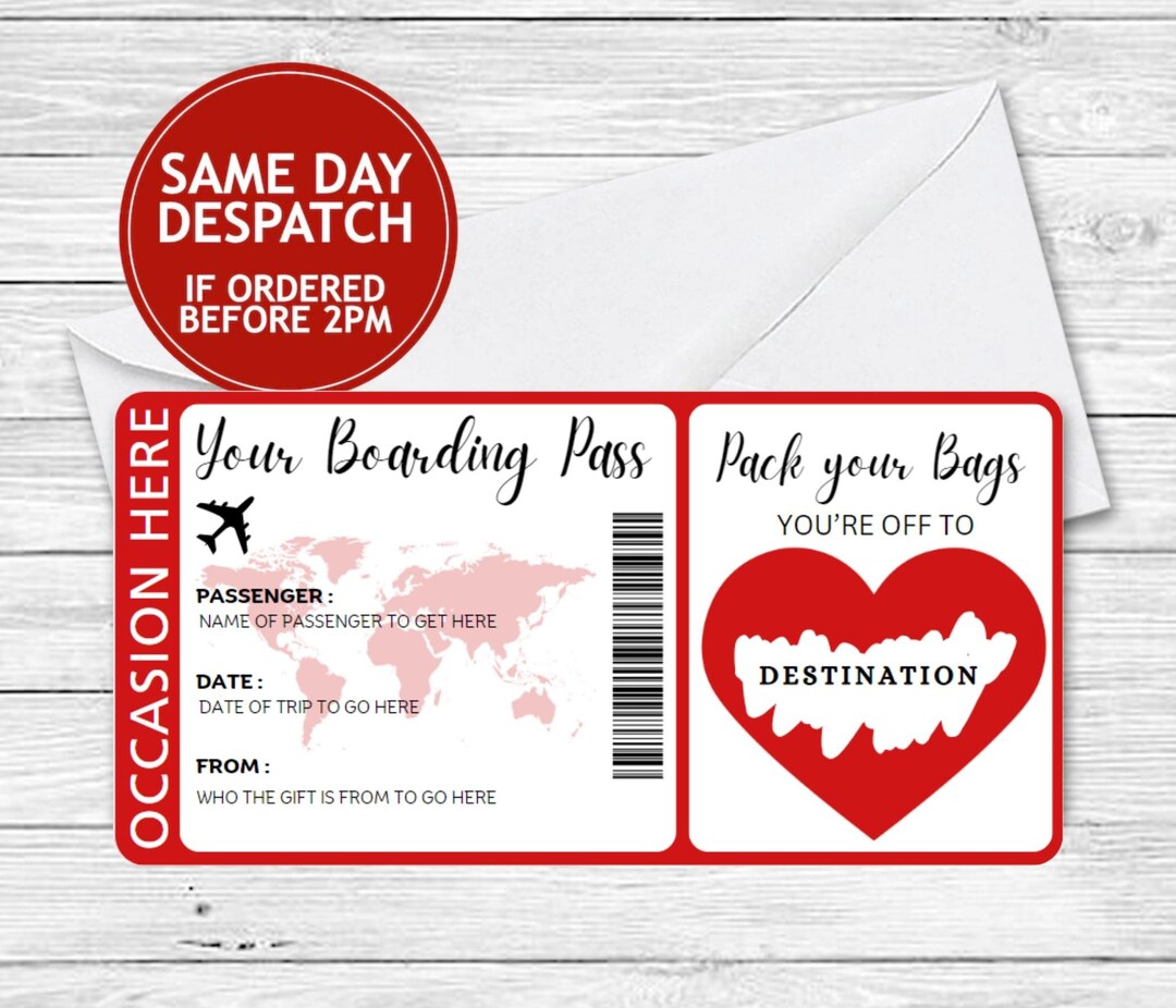 Personalized Surprise Boarding Pass Surprise Holiday Reveal Destination ...