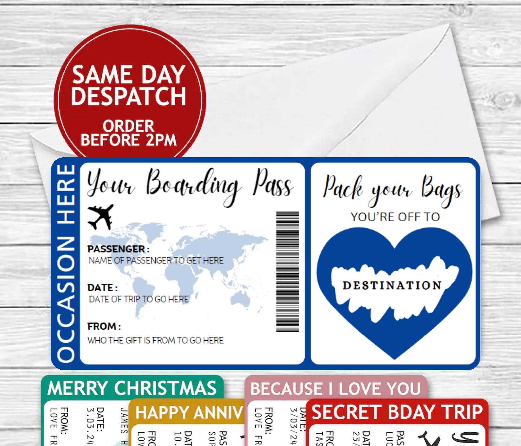 Personalized Surprise Boarding Pass Surprise Holiday Reveal Destination ...