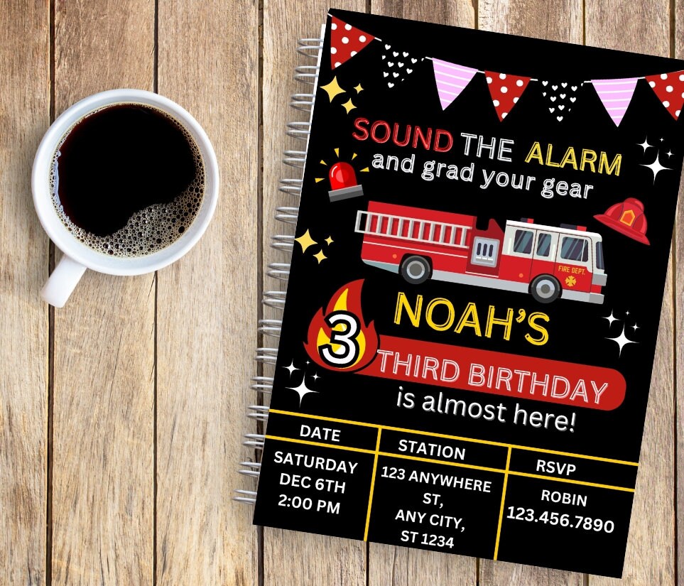 Editable Emergency Vehicles Birthday Invitation, First Responders ...