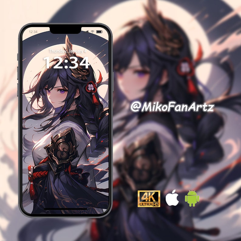 Genshin Impact Raiden Shogun Fan Art Wallpaper Set for Mobile, Ipad ...