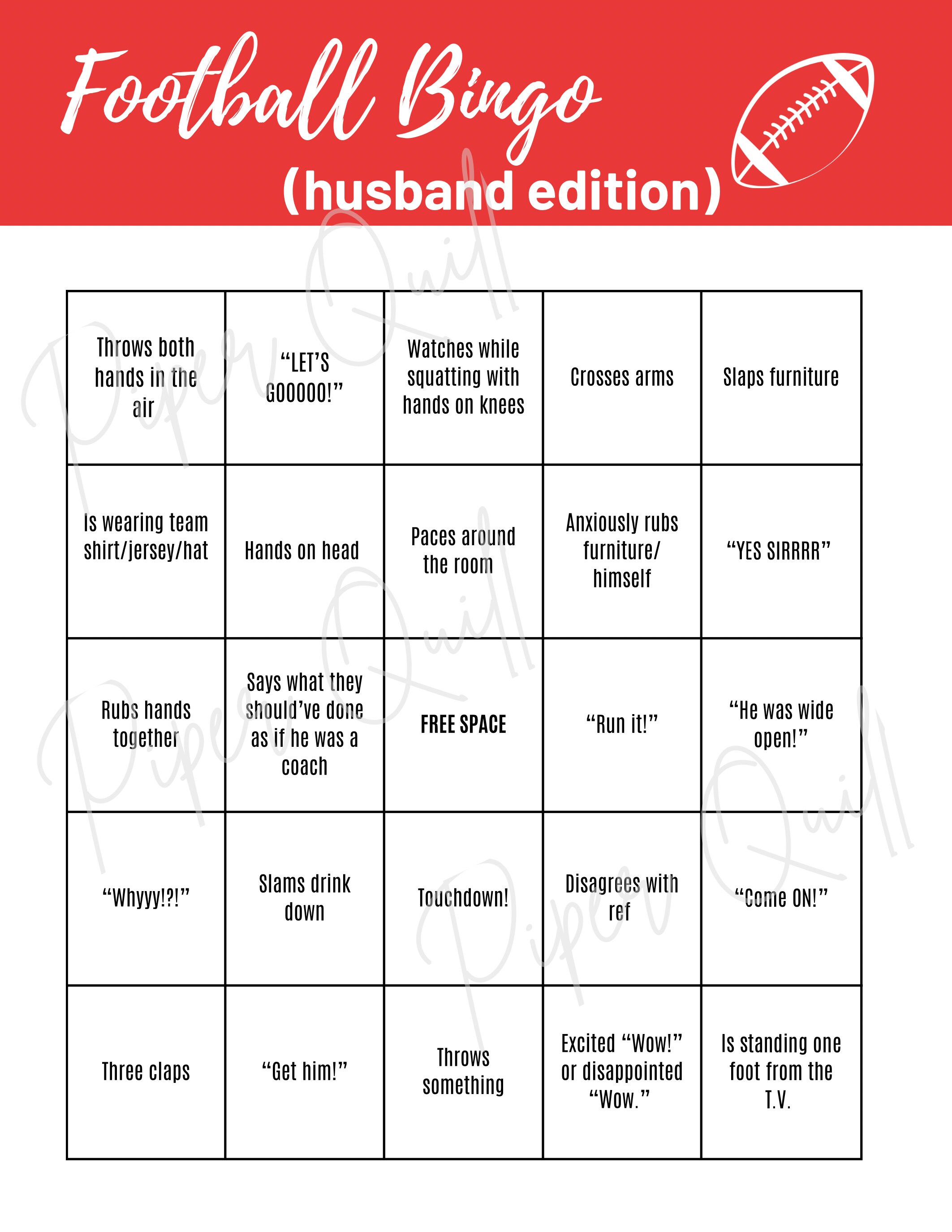 Husband Football BINGO - Etsy